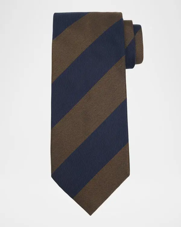 Dunhill Apos;s Silk Wide Stripe Mulberry Silk Tie - Olive