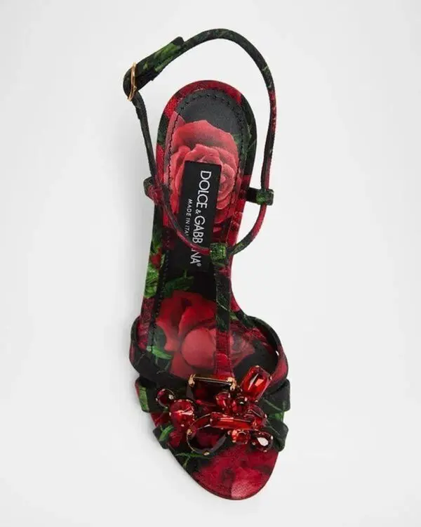 Dolce & Gabbana 105mm Embellished Rose-printed Satin Sandals