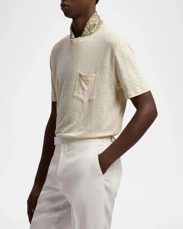 Ralph Lauren Purple Label Apos;s Linen Jersey Pocket T-shirt - Limestone