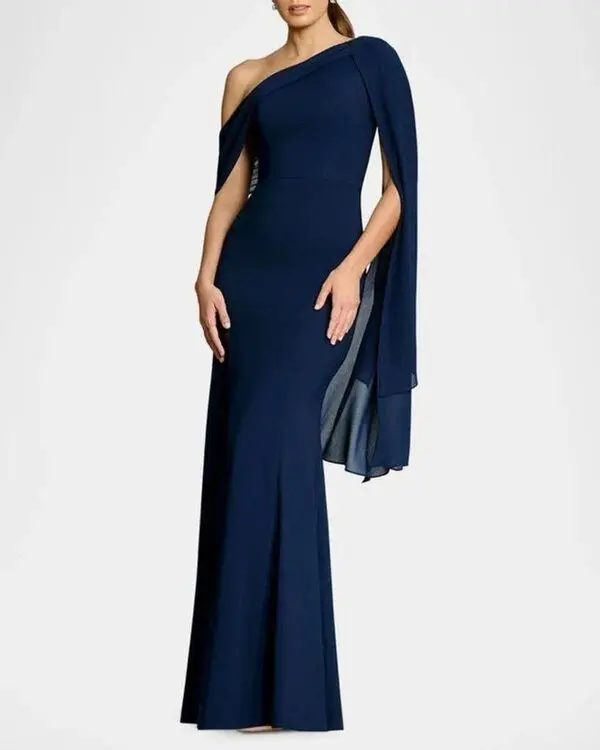 Dress The Population Sera Asymmetric Crepe Gown - Navy