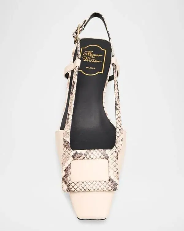 ROGER VIVIER Snakeskin-embossed Trim Leather Slingback Pumps