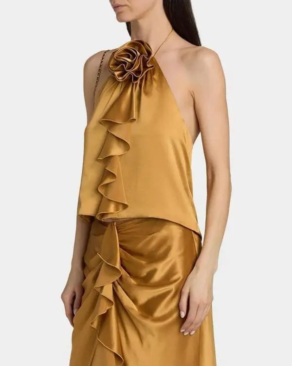 Cinq À Sept Hallie Silk Rose Ruffle Top - Honey Clov