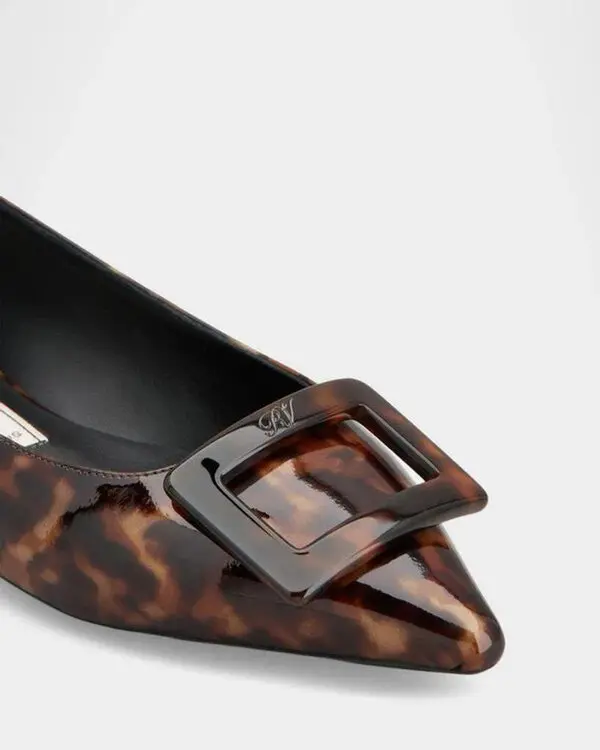 ROGER VIVIER Gommettine Turtle Printed Leather Ballerina Flats - Marrone
