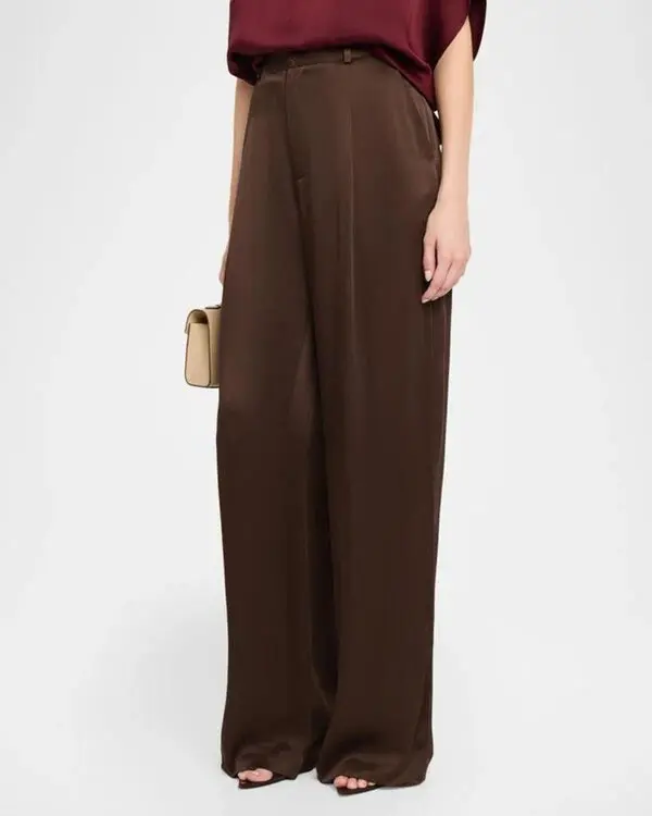 Lapointe Satin Relaxed-leg Pleated Trousers