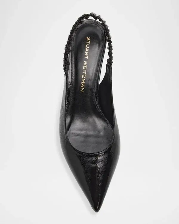 STUART WEITZMAN 50mm Ruche Patent Leather Slingback Pumps - Black
