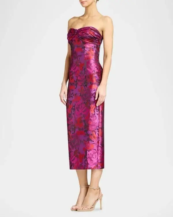 Dress The Population Dalia Strapless Floral-print Midi Dress