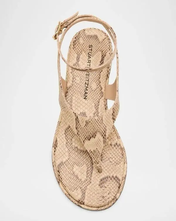 STUART WEITZMAN Marley Snake-embossed Leather Flat Thong Sandals