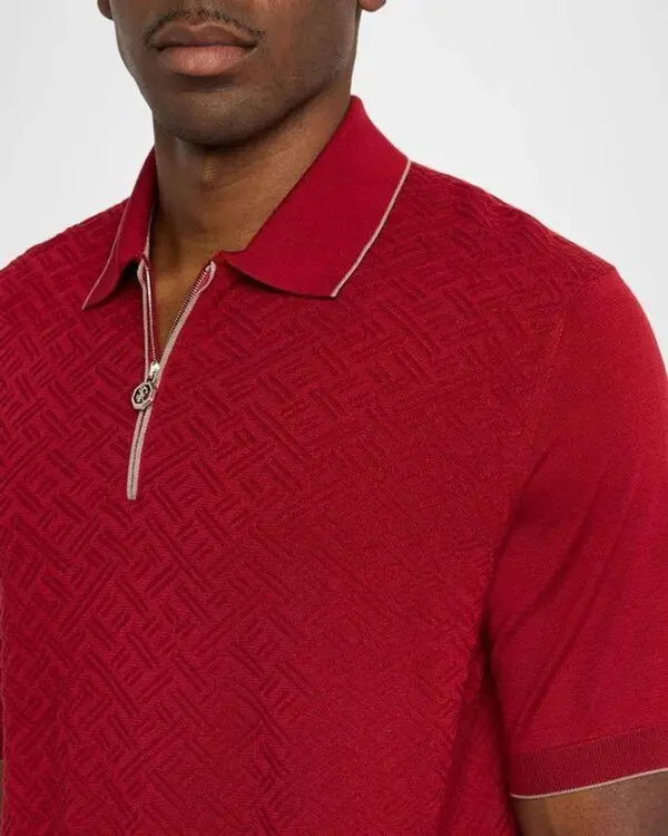 Stefano Ricci Apos;s Textured Silk Quarter-zip Polo - Red