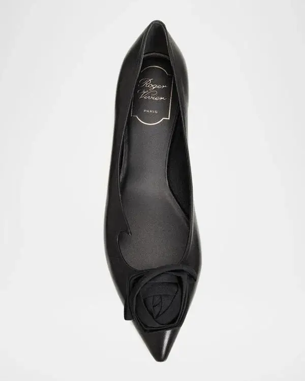 ROGER VIVIER I Love Vivier Rose Leather Ballerina Flats