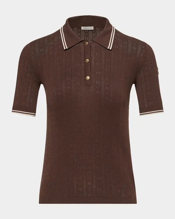 Moncler Short-sleeve Pointelle Polo Shirt - Beige