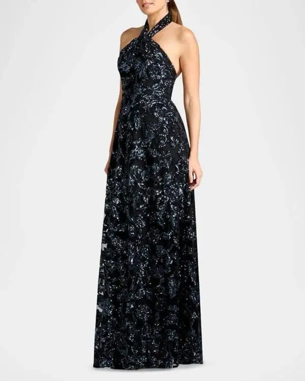 Dress The Population Manon Halterneck Gown - Black Mult