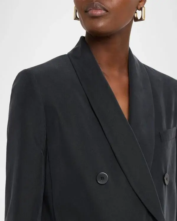 Emporio Armani Relaxed Double-breasted Blazer - Solid Blac