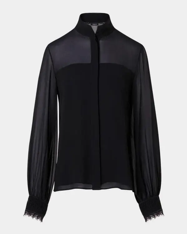 Akris Silk Georgette Embroidered Scarf Blouse