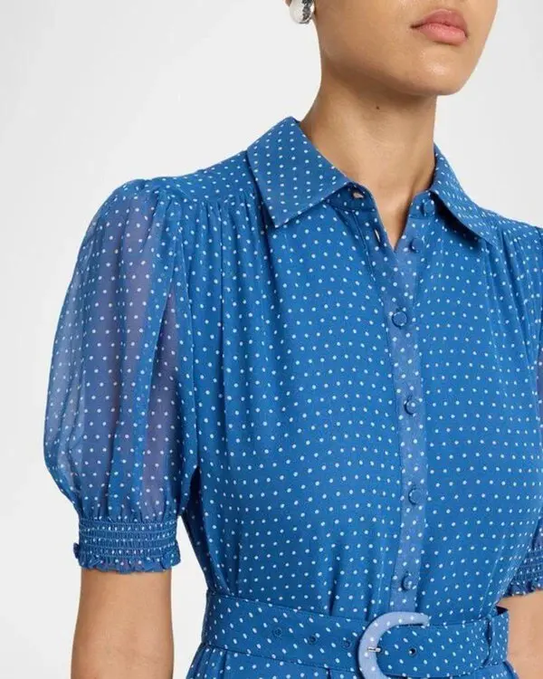 Cinq À Sept Halbini Pindot Short-sleeve Midi Shirtdress
