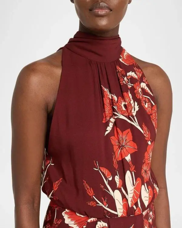 Johanna Ortiz Sacred Currents Floral Crepe Halter Maxi Dress - Wine/red