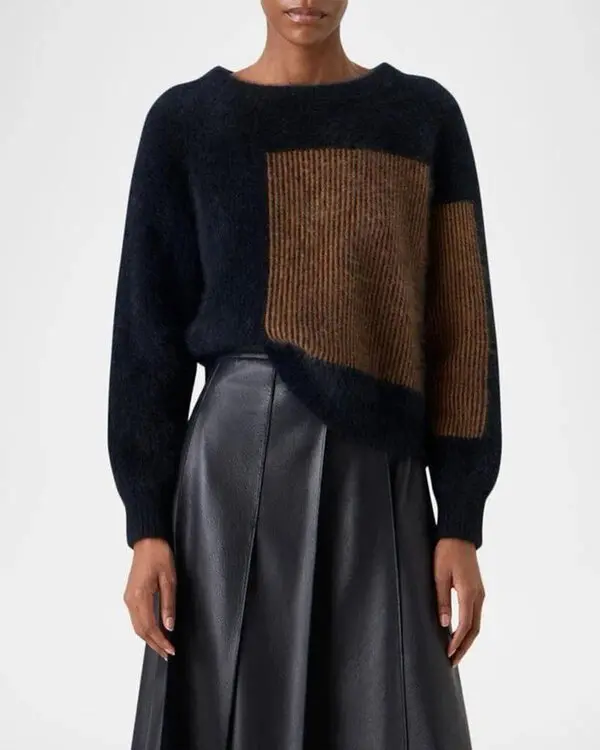 Akris Cloud Cashmere Oro Lienzo Jacquard Crewneck Sweater