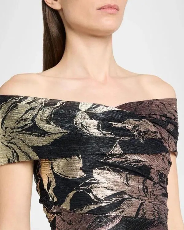 Talbot Runhof Autumn Leaf Ombre Voile Off-the-shoulder Gown