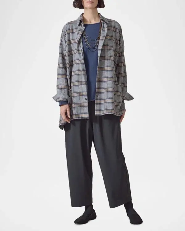 Eskandar Wide A-line Shirt Jacket With Collar Long Length