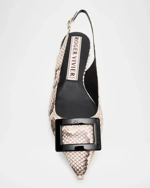 ROGER VIVIER Gommettine Snake-embossed Leather Slingback Flats - Cire