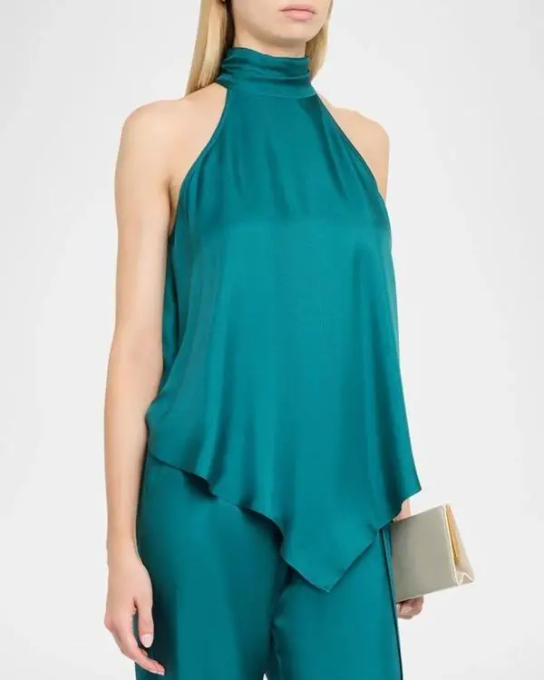 Lapointe Lightweight Silk Pointed Halter Top - Emerald