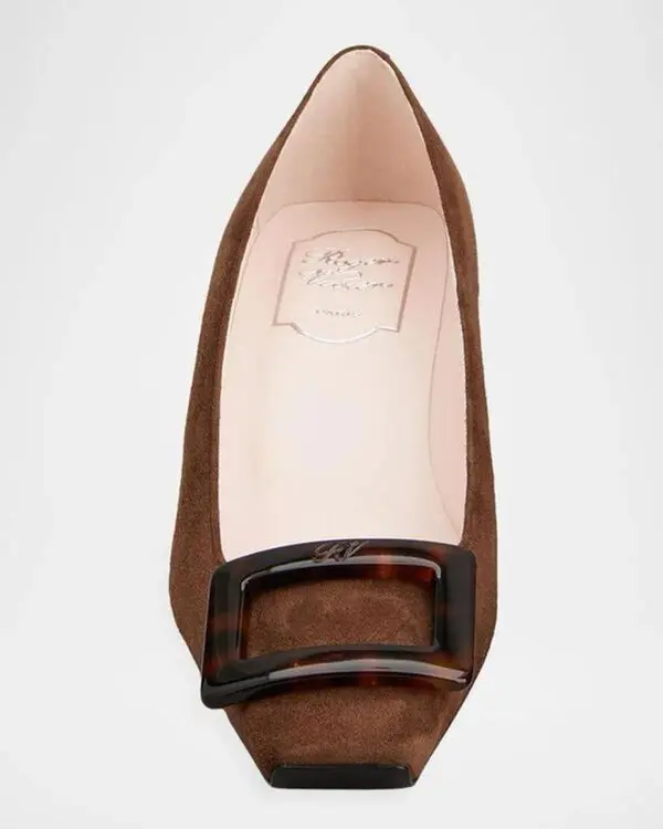 ROGER VIVIER Belle Vivier 45mm Turtle-buckle Suede Pumps - Noce