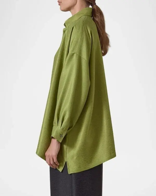 Eskandar Wide A-line Shirt With Collar Long Length
