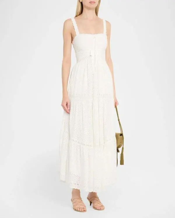 Ulla Johnson Constance Sleeveless Cotton Eyelet Maxi Dress - Pristine
