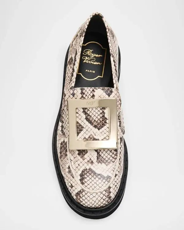 ROGER VIVIER Viv Rangers Snake-printed Leather Loafers