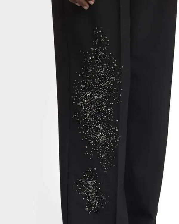 Balmain Apos;s Crystal-embellished Wool Straight Leg Pleated Pants