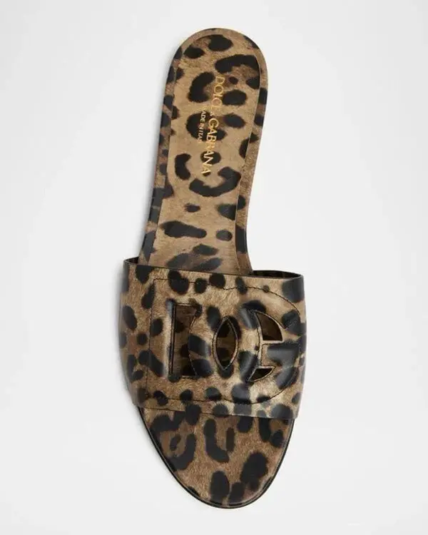 Dolce & Gabbana Dg Cutout Leopard-printed Leather Slide Sandals