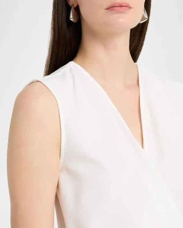 Emporio Armani Sleeveless Faux-wrap Crepe Shell - Solid Whit