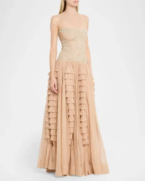 Ulla Johnson Orla Crochet Tulle Dress - Sandstone