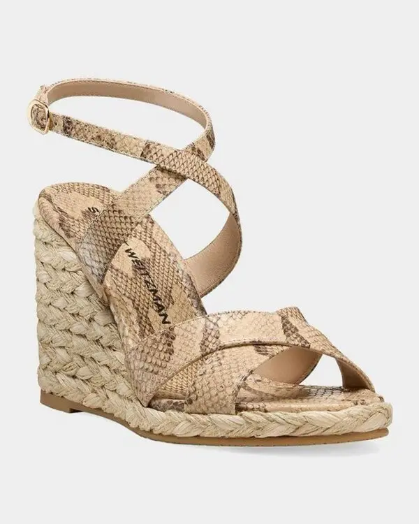 STUART WEITZMAN 100mm Alyssa Snake-printed Leather Espadrille Wedge Sandals
