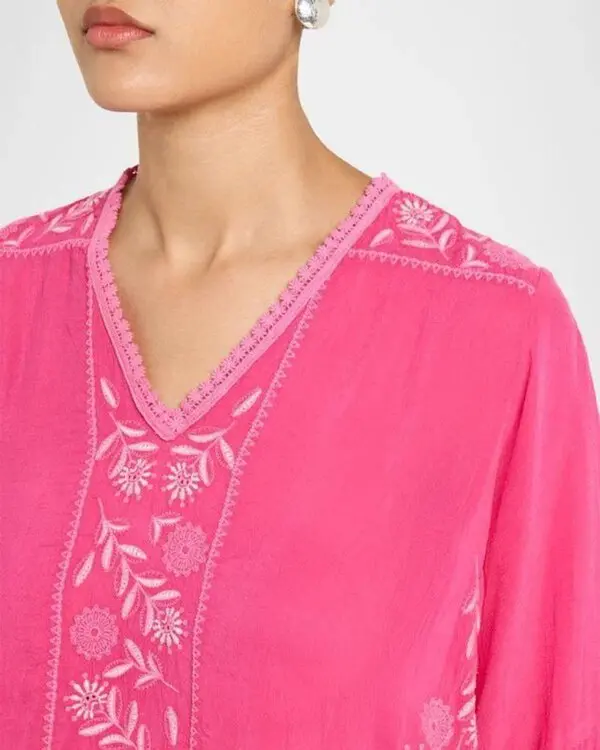 Johnny Was Zyanya Embroidered Lace-trim Tunic