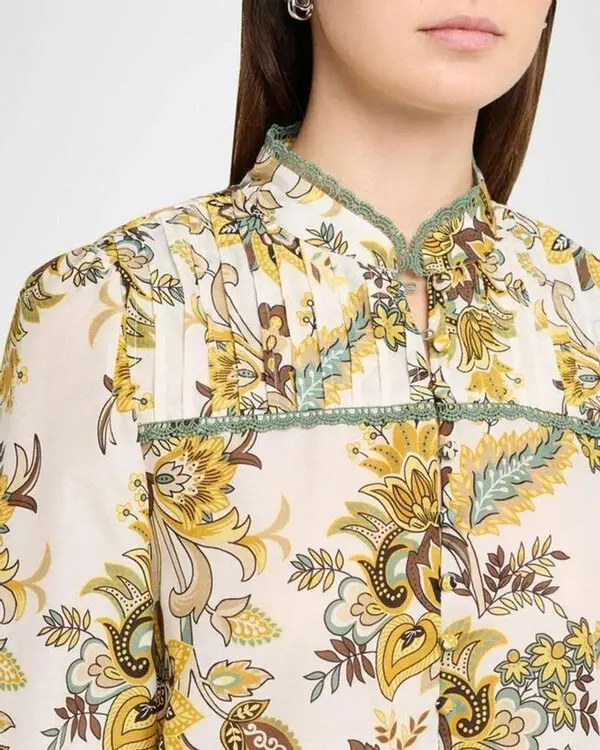 Elie Tahari The Athena Lace-trim Floral Pintuck Blouse - Sunray Flo