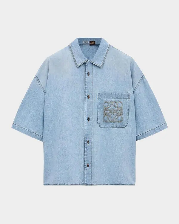Loewe Apos;s X Paula & Apos;s Ibiza Anagram Denim Short-sleeve Shirt