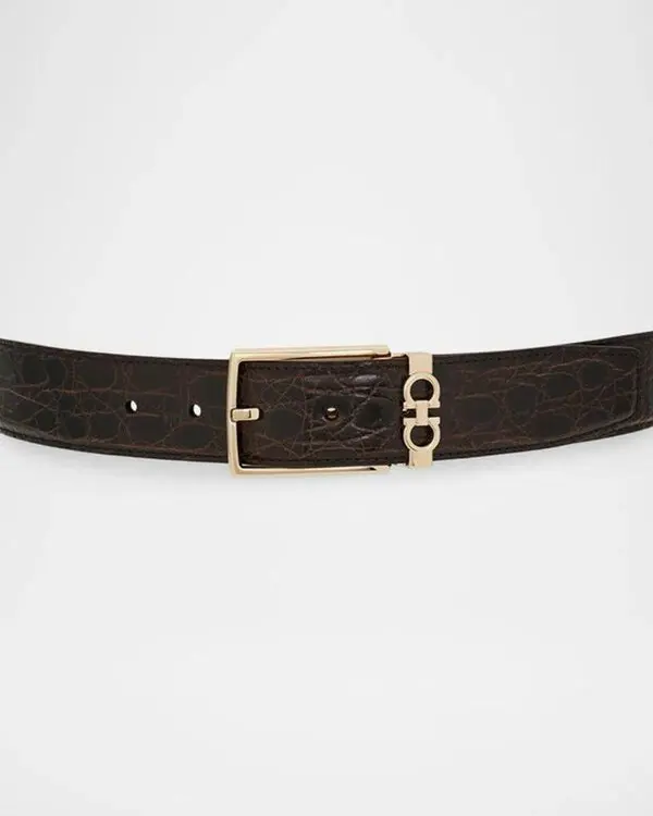 FERRAGAMO Apos;s Gancini Alligator Leather Belt