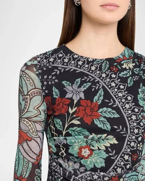 Elie Tahari The Delilah Ruched Floral-print Mesh Top - Dianas Gar