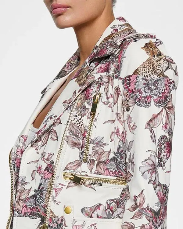 L & APOS;AGENCE Blakely Printed Leather Biker Jacket