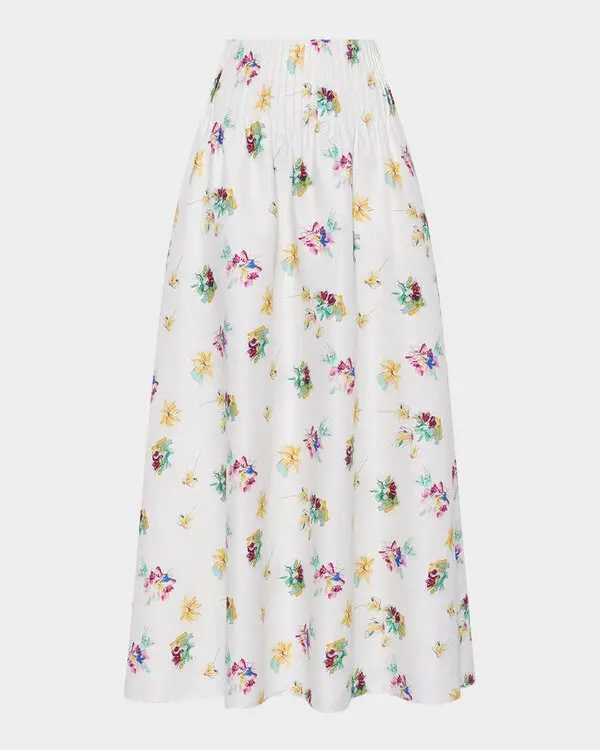 Gabriela Hearst Penelope Floral-print Linen Midi Skirt - Ivory Multi