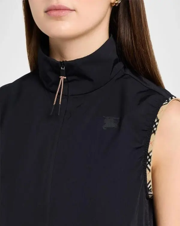 Burberry Aimee Check-trim Perforated Nylon Vest - Black
