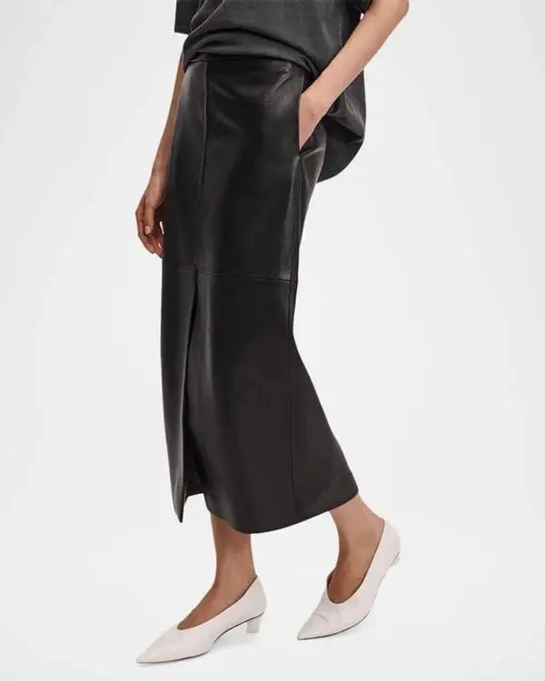 Rag & Bone Bessie Leather Midi Skirt