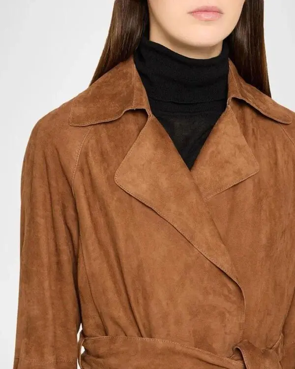 ARMA Yava Wrap-front Lambskin Suede Coat - Saddle