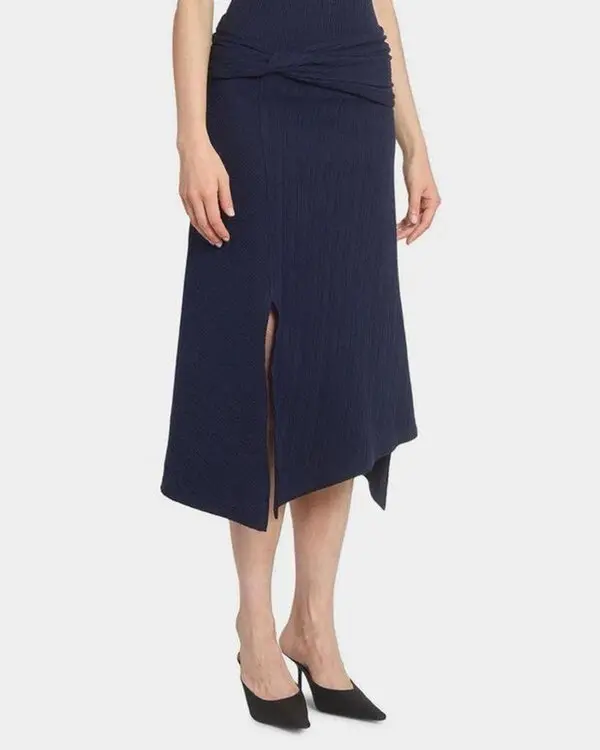 Victoria Beckham Twisted Cotton Plisse Midi Handkerchief Skirt - Navy