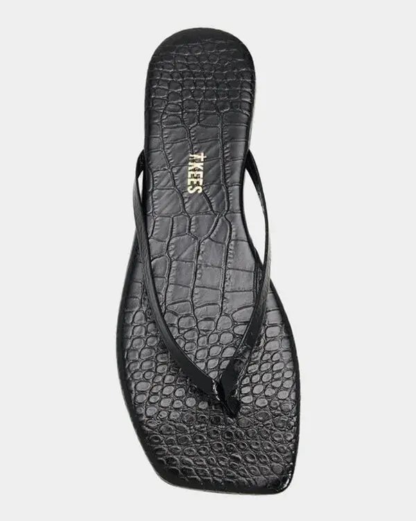 Tkees Lily Leather Square-toe Thong Sandals - Sable Croc