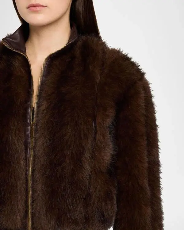 Zimmermann Valiant Faux Fur Bomber Jacket - Brown