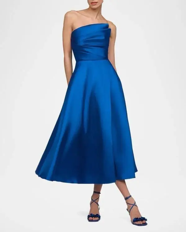 Theia Salem Pleated Strapless Cocktail Dress