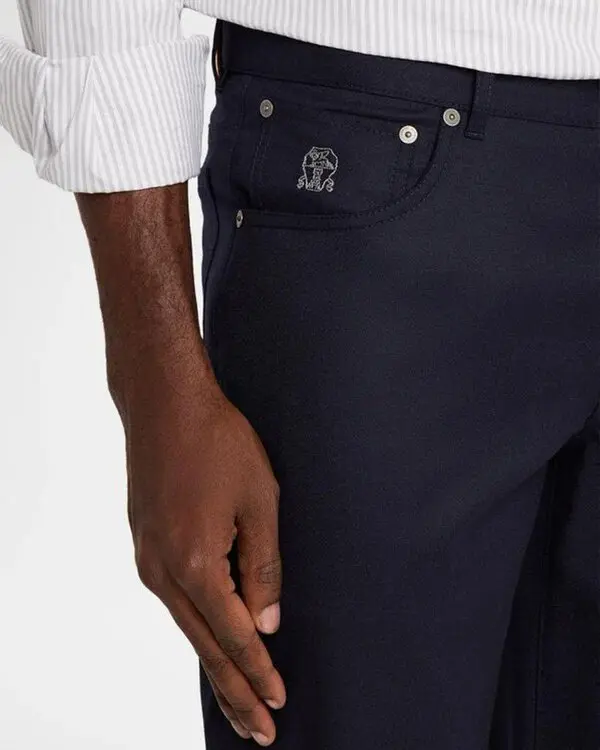 Brunello Cucinelli Apos;s Flannel Tapered Leg Five-pocket Pants - C334 Ocean