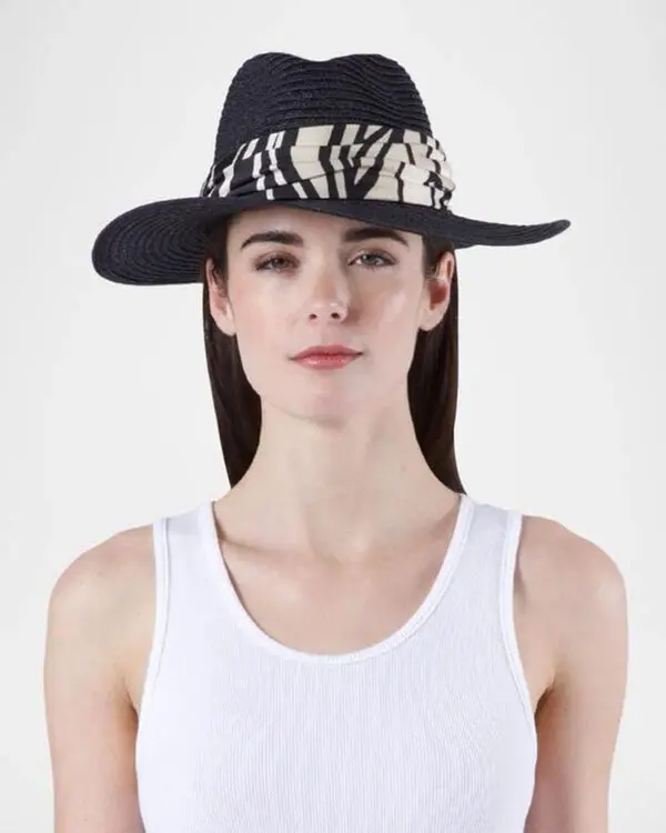 Eugenia Kim Courtney Wave-print Sash Woven Packable Fedora