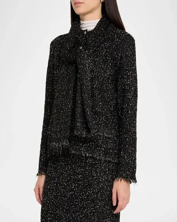 Kobi Halperin Faye Fringed Metallic Knit Sweater - Black/whit